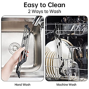 Tomorotec Triangle Roll-Up Dish Drying Rack for Sink Corner Small Foldable Stainless Steel Over The Sink Multipurpose Kitchen Drainer Caddy Trivet Rustproof Organizer Storage Space Saver Shelf (Black)