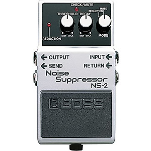 Boss NS-2 Noise Suppressor Bundle with Power Adapter, 10ft Instrument Cable, 6in Patch Cable, and Picks