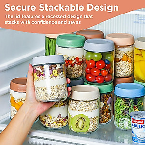 DRKIO 16 Oz Overnight Oats Containers with Lids - 6 Pack Glass Storage Jars with Airtight Lids Wide Mouth Mason Food Jars Great for Meal Prep Salad Chia Pudding Snacks Yogurt Sugar Spice Cereal