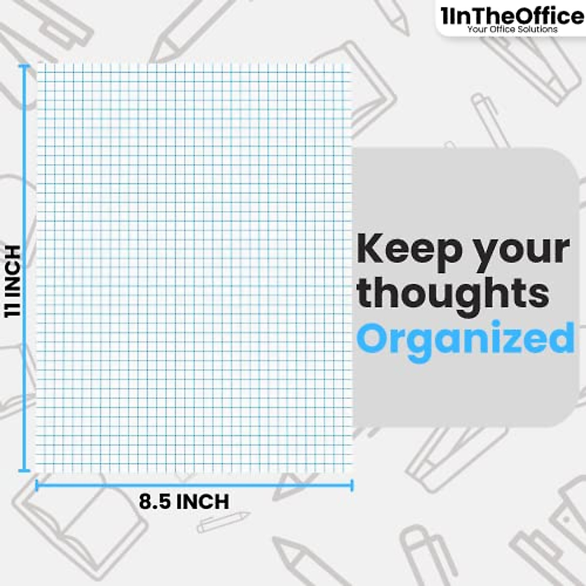 1InTheOffice Graph Pads, 8.5" x 11", Quadrille Pad 8.5 x 11, 50 Sheets/Pad (6 Pack)