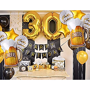 OMG Party Factory - Cheers and Beers Mug Birthday Party Decoration Balloons | Mylar Foil Helium Ballons for Happy Bday Celebration of Any Age or Year (CHEERS BEER MUG)