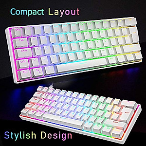 ZIYOU LANG MK21 Portable 60% Mechanical Gaming Keyboard Untra-Compact Type-c Wired with Light Up Chroma LED Backlit Non-Conflict 61 Key TKL Ergonomic for PS4 PS5 PC Mac Windows(White/Red Switch)