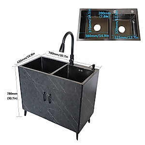 TRGCJGH Bathroom Vanity with Top Sink, Wooden Double Door Bathroom Storage Vanity, Bathroom Vanity and Sink Combo, Bathroom Vanity(780X430mm/30.7X16.9in,Black)