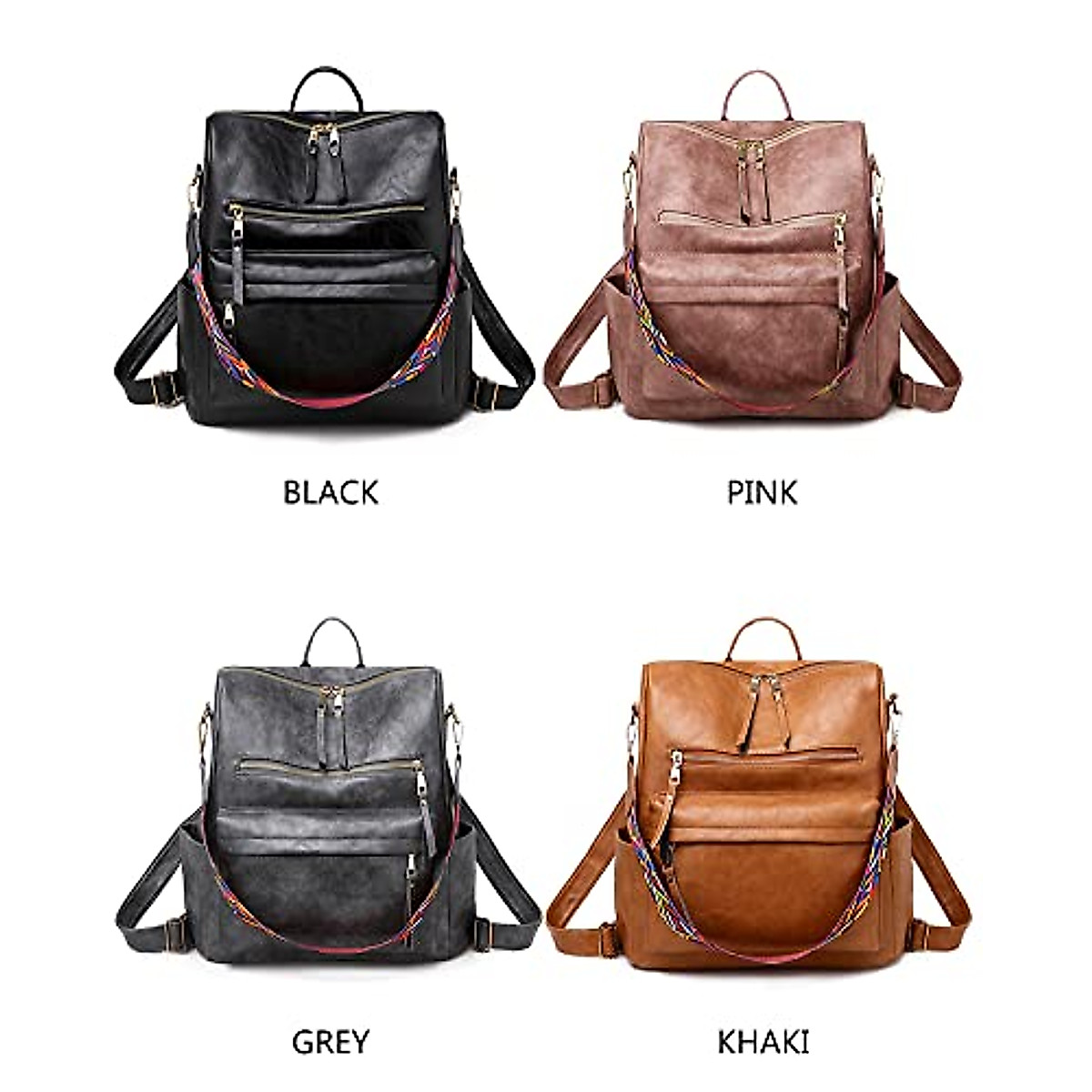 HUIUEITW Women Backpack Purse Fashion Multipurpose Design Handbags and Shoulder Bag PU Leather Travel bag (Khaki)