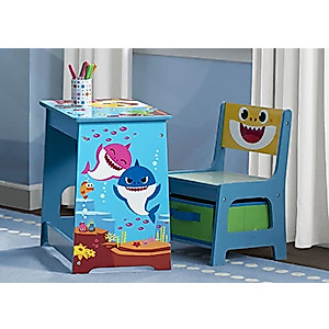 Baby Shark Wood Art Desk and Chair Set with Dry Erase Top and Reusable Vinyl Cling Stickers by Delta Children - Greenguard Gold Certified