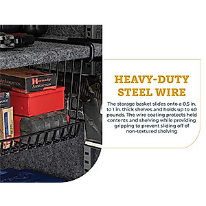 SnapSafe Hanging Shelf Large Basket, 76011 - Coated Wire Basket Maximizes Storage for Documents, Gun Accessories, & Ammo - Easy Access Under Shelf Storage for Gun Safes - Holds Up to 40 Pounds