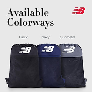 New Balance Drawstring Backpack, Sports Cinch Gym Bag with Shoe Compartment, Grey, 17.5 Inch