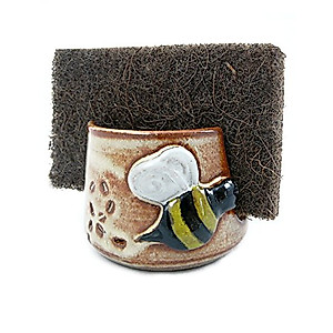 American Made Pottery Kitchen Sponge Holder, Busy Bee Motif