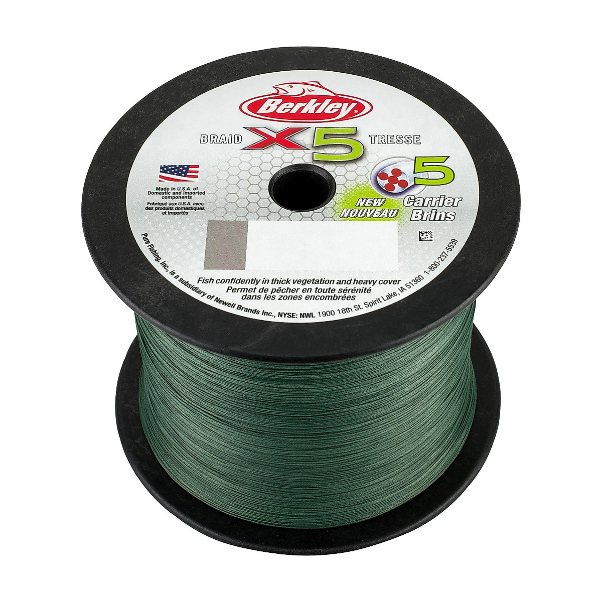 Berkley x5 Braid Superline, Crystal, 10-Pound Break Strength, 328yd Fishing Line, Suitable for Freshwater and Saltwater Environments, Low-Vis Green