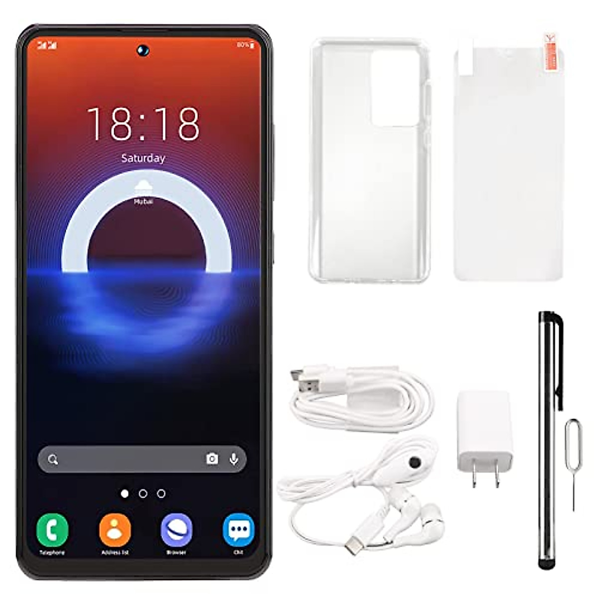 Unlocked Cell Phone, 7300mAh Battery Black Cell Phone America Version 110‑240V for Daily Life (US Plug)