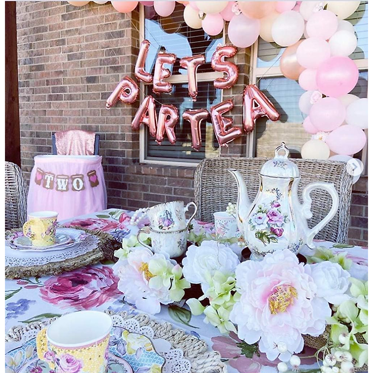 LaVenty LET'S PAR TEA Balloons Tea Party Birthday Banner Tea Party Decorations Lets Par-Tea Party Decor Par Tea Baby Shower Par Tea First Birthday Decoration Flower Garland (Floral Banner)