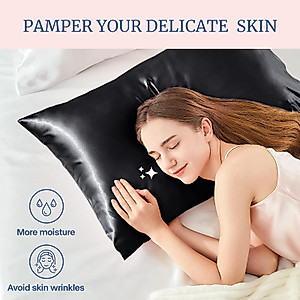 BEDELITE Satin Pillowcase for Hair and Skin, Super Soft Similar to Silk Pillow Cases 4 Pack with Envelope Closure, Cooling Pillowcases for Women Men (20"x26" Standard Size, Black)