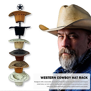 Dancenser Cowboy Hat Rack for Wall, 6 Pieces Cowboy Hat Holder, Western Hat Rack for Cowboy Hats with Decorative Star, Rustic Metal Cowboy Hat Wall Storage for Room Western Decor, Black