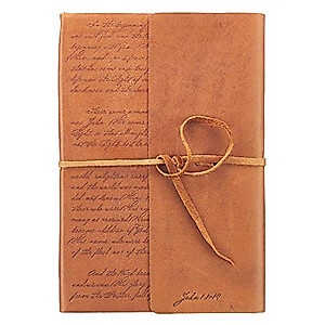 Brown Classic Full Grain Leather Writing Journal/Notebook | The Beginning John 1:1-14 | Wrap Closure Notebook, 400 Lined Pages w/Inspirational Scripture, 6 x 8.5 Inches