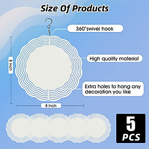 5 Pack Sublimation Wind Spinner Blanks 8 Inch Wind Spinners Sublimation Blanks 3D Aluminum Metal Wind Spinners for Yard and Garden Indoor Outdoor Window Porch Front Door Decoration Round