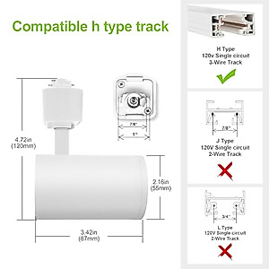 Arcfox 7W 3000K LED H Type Track Lighting Heads Dimmable 3 Wire Single Circuit Track Light Fixtures ETL, 24°, CRI90 for Retail Store Kitchen Gallery Accent Lighting 12 Pack White