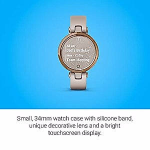 Garmin Lily™, Small GPS Smartwatch with Touchscreen and Patterned Lens, Rose Gold and Light Tan