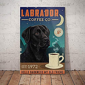Black Labrador Retriever Dog Coffee Retro Metal Tin Sign Vintage Sign for Home Coffee Garden Wall Decor 8x12 Inch