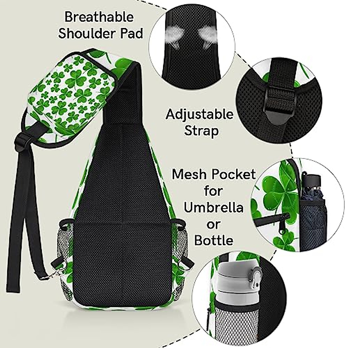 St Patrick Day Clover Sling Backpack St. Patrick's Day Crossbody Bag Hiking Backpack Casual Daypack