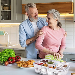 OZEPLASC Divided Serving Tray with 8 Compartments Snack Box Container with Lid, Airtight, Portable, White, Minimalist Style