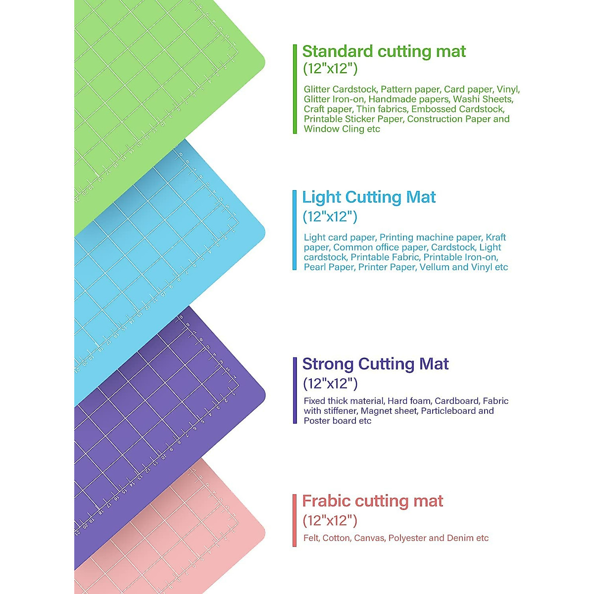 Gwybkq Cutting Mat for Cricut Maker 3/Maker/Explore 3/Air 2/Air/One 4 Pack 12x12 VarietyGrip Cut Replacement Accessories Green/Blue/Purple/Pink Card Adhesive Sticky Pads