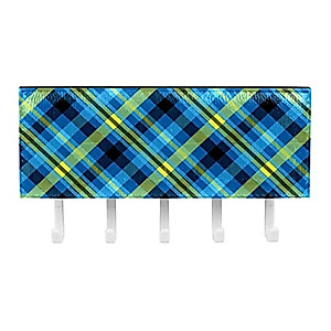 Coat Rack Wall Mounted, 5 Rail Wall Decorative Hooks Hanging for Clothes Hat Towel Purse Key, 7 Inches, 4.4lbs(Max), Blue Color Pattern