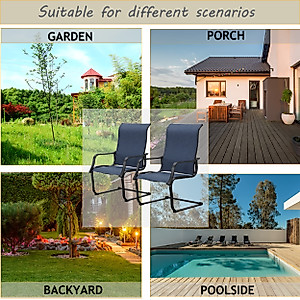 LOKATSE HOME 2 Pieces Patio Dining Armchairs C Spring Motion Chairs Outdoor Metal Set, Blue
