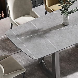 Voohek, 6-10 Kitchen Dining Table, with Artificial Marble Stone Top, Metal Leg, for Living Room, 6-8 People (No Chairs), Gray