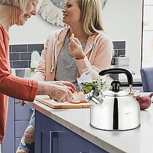 AMFOCUS Tea Kettle Stovetop, Whistling Tea Kettle Pots for Stove Top, 2.64 QT Food Grade Stainless Steel Teakettle Teapot with Cool Grip Folding Handle, Hot Water boiler for Tea, Milk, Coffee