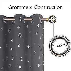 BGment Kids Curtains for Nursery, Star and Moon Blackout Curtains for Boys Girls Bedroom 63 Inch Length, Room Darkening Thermal Insulated Grommet Curtains for Baby, Dark Grey, 2 Panels of 42 x 63 Inch