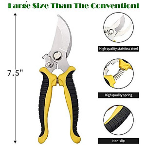 Garden Pruning Shears, 7.5" Hand Gardening Cutter, Professional Garden Scissors with Straight Stainless Steel Blade, Ultra Sharp Clippers Scissors for Trimming, Fruits, Flowers, Plants