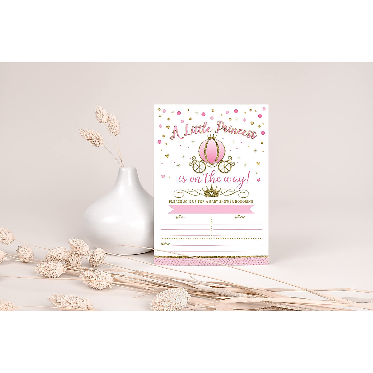 Your Main Event Prints Princess Baby Shower Invitation, Royal Pink and Gold Carriage Baby Sprinkle, 20 Fill in Invitations and Envelopes