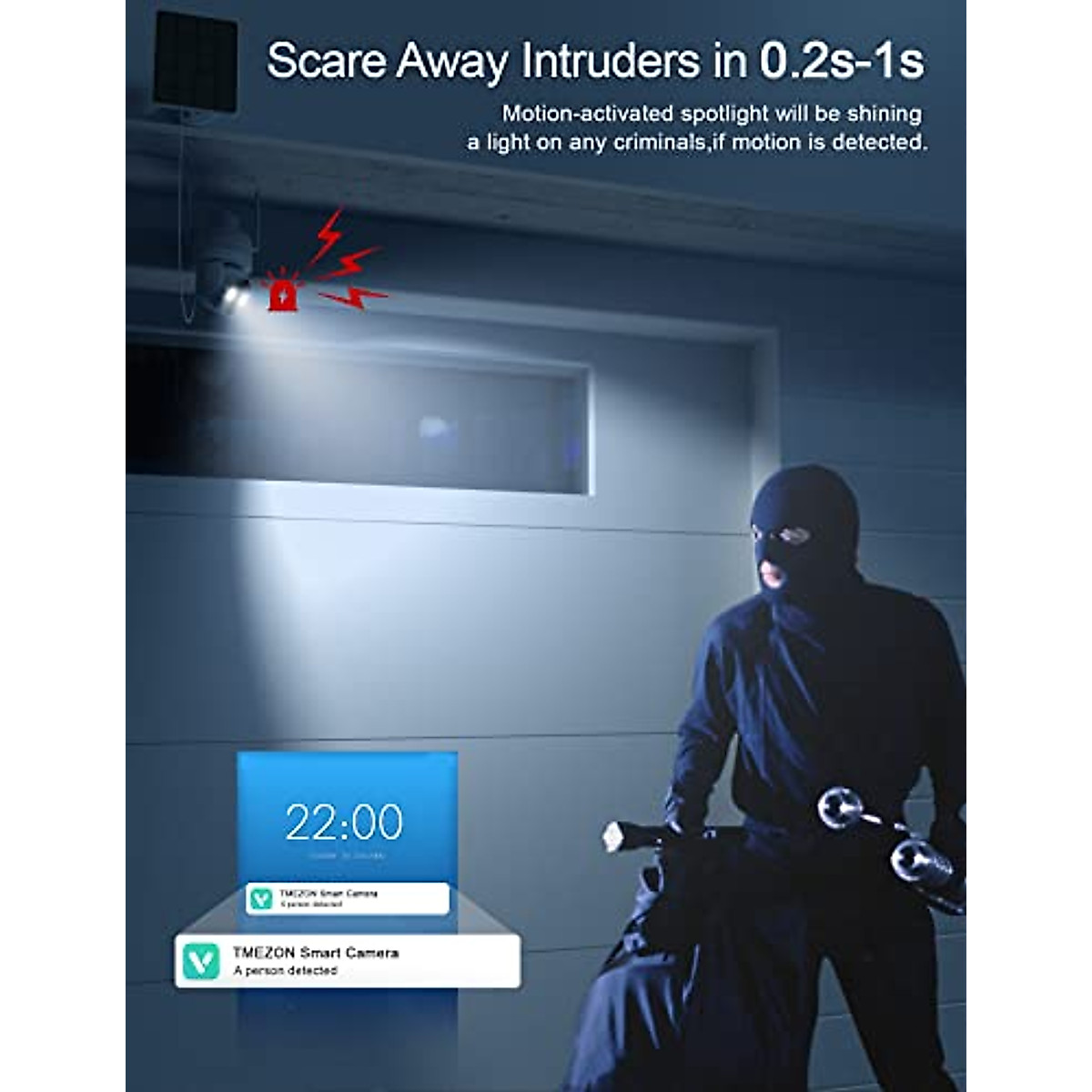 TMEZON Wireless Security Camera Outdoor, 2K Security Camera Wireless Solar Powered, PTZ WiFi Control, Color Night Vision with Pan Tilt 360° View