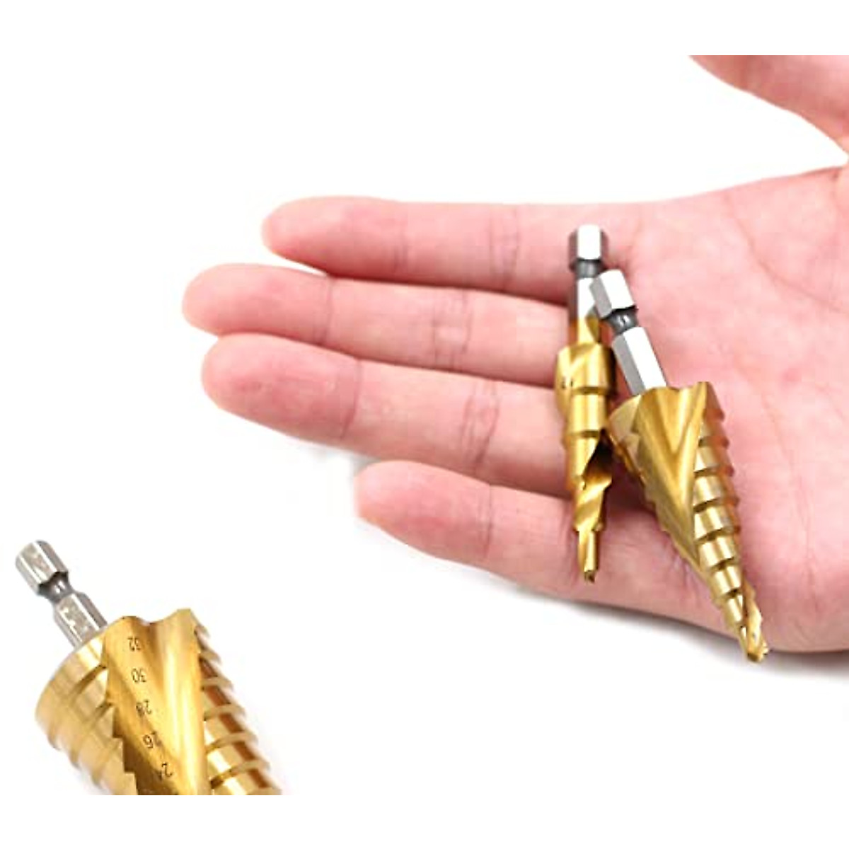 3pc HSS Titanium Coated Spiral Flute Step Drill Bit for Wood Soft Metal Woodworking Tool Bit,4-12/20/32mm