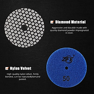 Diamond Polishing Pads, ZFE 9Pcs 4 Inch 100mm Dry Polishing Pads Set with 5/8”-11 Backing Plate for Granite Concrete Marble Quartz Stone Countertop Polishing