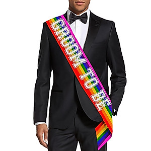 Gay Groom Bachelor Party Supplies - Silver Sparkle Sporty Groom To Be PREMIUM GRADE Rainbow Satin Sash - LQBTQ+ Pride Month Decorations - Rainbow Sash (GRM) RBW