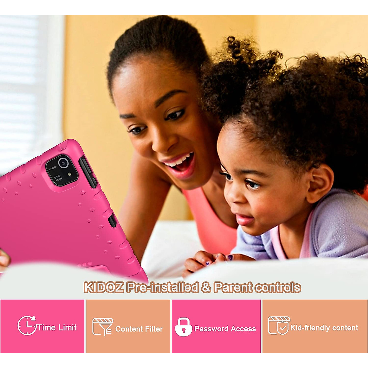 NOBKLEN Kids Tablet 10 Inch, Android 13, 4GB+64GB, 8-Core CPU, WiFi 6, 12H Battery Life, Parental Control, 1280 * 800 HD Display, Dual Cameras, Shockproof Case, Pre-Installed Educational Apps