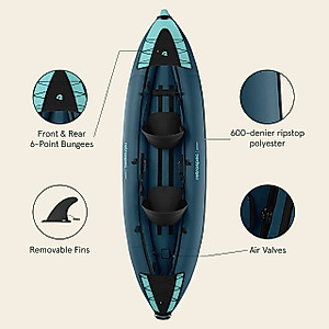 Retrospec Coaster 2 Person Inflatable Kayak - Portable 600-Denier Ripstop Polyester Blow up Kayak - Includes Double-Sided Paddle, Hand Pump & Carrying Bag - Ocean Blue