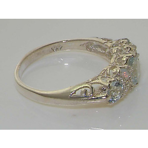 LetsBuyGold 925 Sterling Silver Natural Aquamarine and Opal Womens Band Ring - Sizes 4 to 12 Available