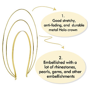 Lawie Gold Metal Queen Goddess Angel Halo Crown Headband Hairbands Tiara Hair Hoops DIY Craft Bands Headpieces Party Cosplay Costume Hair Accessories (6 Pack of 3 Layer)
