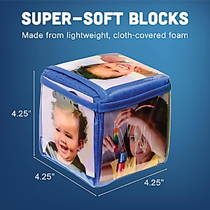 Constructive Playthings Customizable Stacking Block Toys with Photo Pockets for Ages 12 Months+, Toddler Soft Foam Building Blocks, Builds Fine Motor Skills, Multicolor