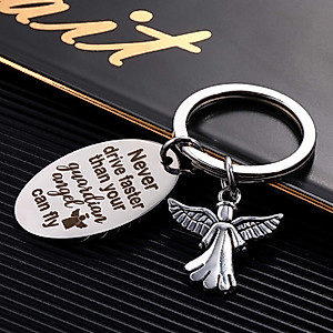 Hotop Sweet Guardian Angel Keychain New Driver Key Ring Gift Never Drive Faster Than Your Angel Can Fly Keychain Charm for Women Girls