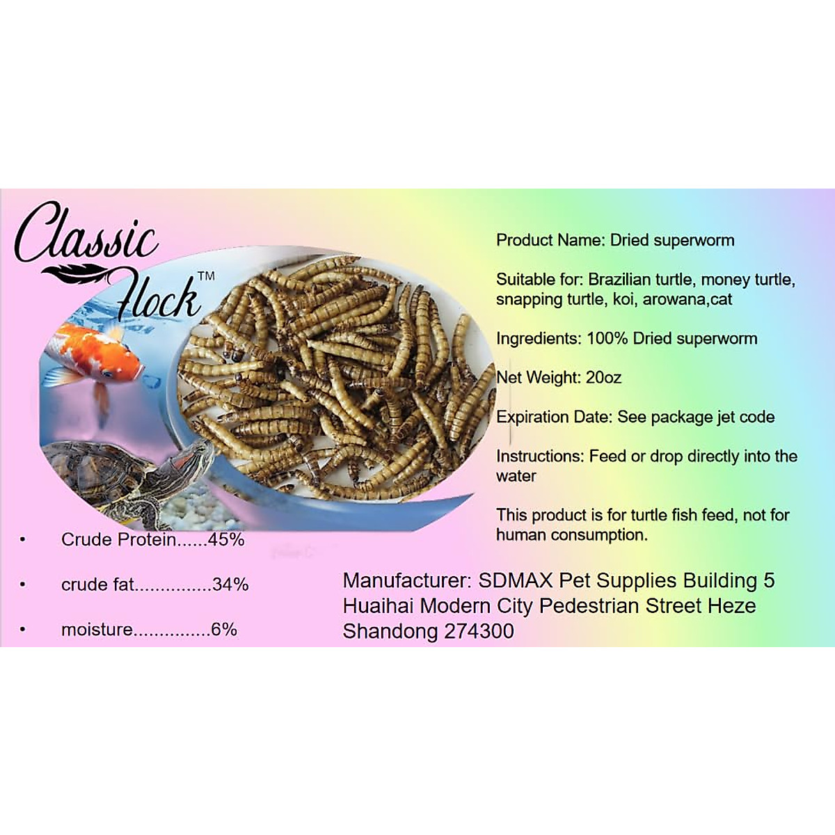 Classic Flock 20oz Dried Superworms - High Protein Reptile & Amphibian Food