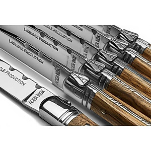 LAGUIOLE HERITAGE Tradition Ultra Sharp Stainless Steel Gourmet Steak Knives Set of 6 | Triple Rivet Knife Cutlery Set, Light Wood Handle, 4.5 Inch Blade
