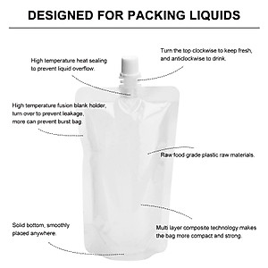 50pcs 250ml Drink Pouches Bags Drinks Flasks Juice Bags Flasks Cruise Pouch Stand up Drink Container for Cold Hot Drinks