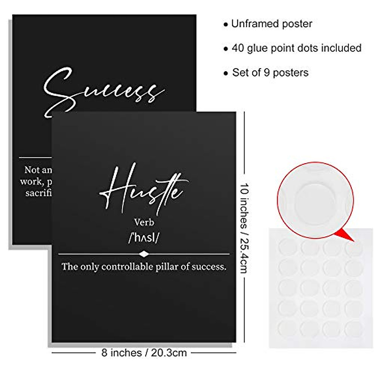 9 Pieces Inspirational Office Wall Art Grind Hustle Execution Motivational Wall Art Success Quote Office Wall Art, Entrepreneur Posters Inspirational Quote Wall Decor for Office Living Room (Black)