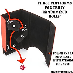 CASEMATIX Portable Dice Tower and Tray Set with Non-Scratch Felt Interior - Folding 8" Dice Rolling Tower