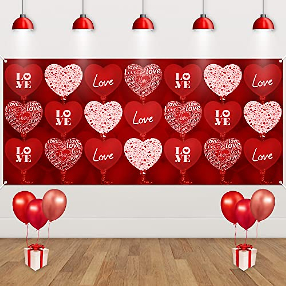 Yoiemivy 6 x 13 Ft Wedding Decorations Red Heart Garage Door Banner Large Anniversary Party Decor Banner for Photo Studio Props Bridal Shower Engagement Engaged Ceremony Decorations