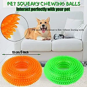 APTMAPT 5" Dog Squeaky Chew Toys for Chewers Dental Teething Cleaning and Training, Spike Ring Squeaky Dog Chew Toys for Small Medium Large Dogs(2 Pack)