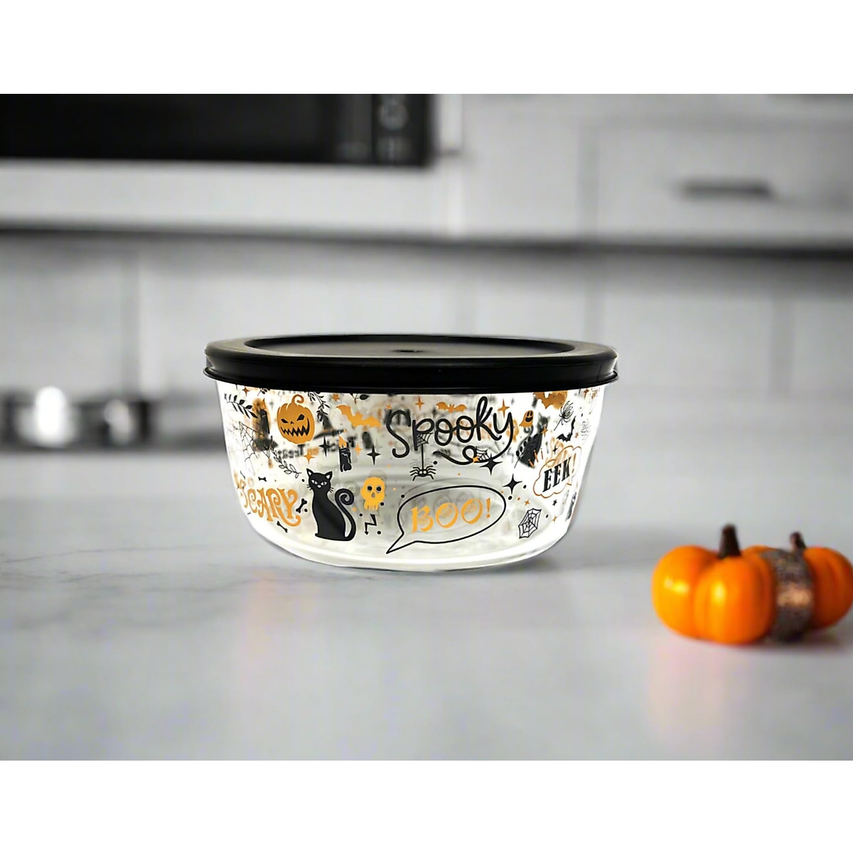 DURA LIVING Halloween Glass Food Storage Containers with Lids | Set of 6 (3 Containers + 3 Lids) 2-Cup | Spooky Design, BPA-Free, Microwave & Dishwasher Safe|Perfect for Meal Prep, Snacks & Leftovers